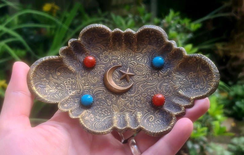 Antique Vintage Middle Eastern Star & Moon Jewelled Offering Dish ...