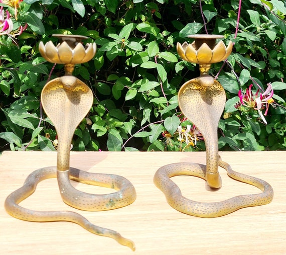 Pair of Antique Solid Brass Cobra Snake Serpent Candlesticks - Etsy