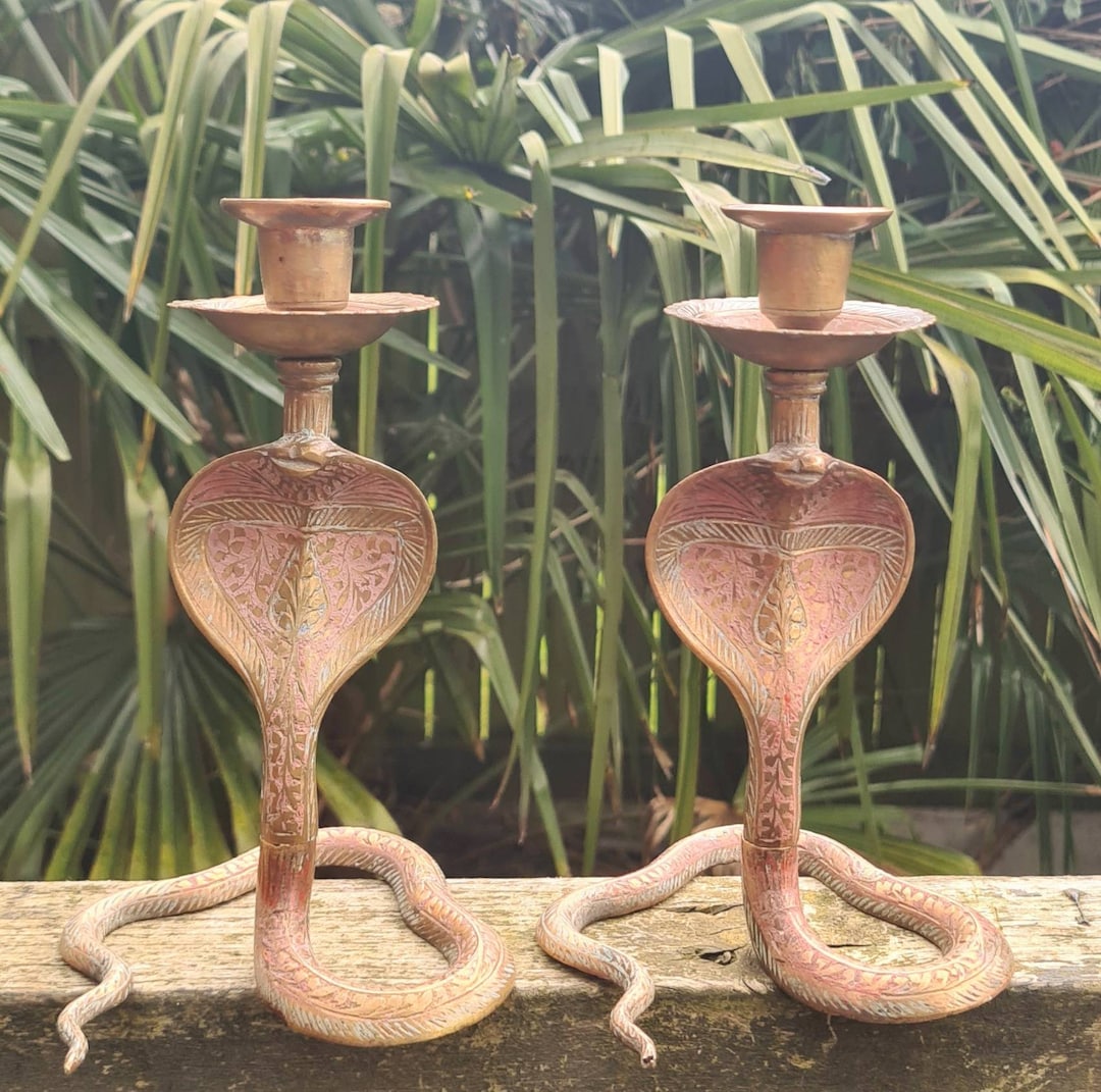 Vintage Pair of Brass Cobra Snake Candlesticks, Cobra Candle Holders ...