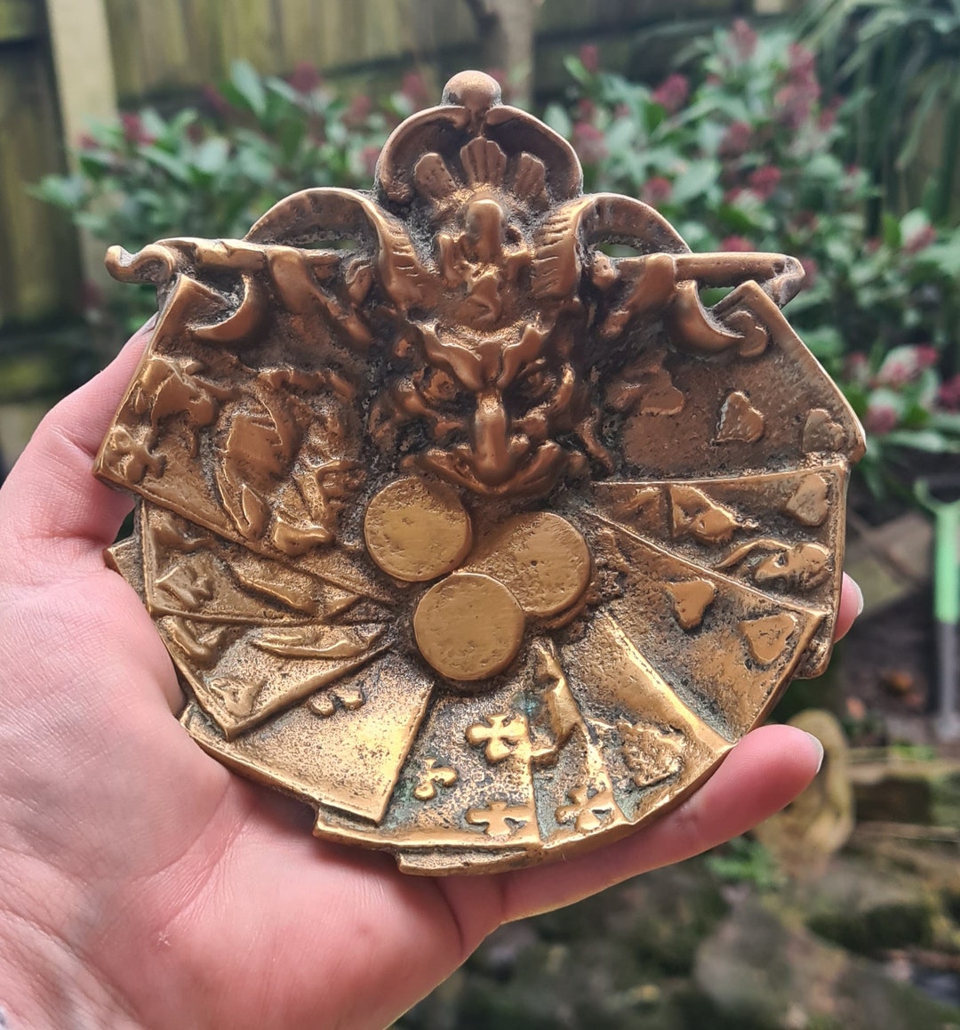 Antique Brass Devil, Diablo, Demon Satyr Pan Offering Dish, Card Pin ...