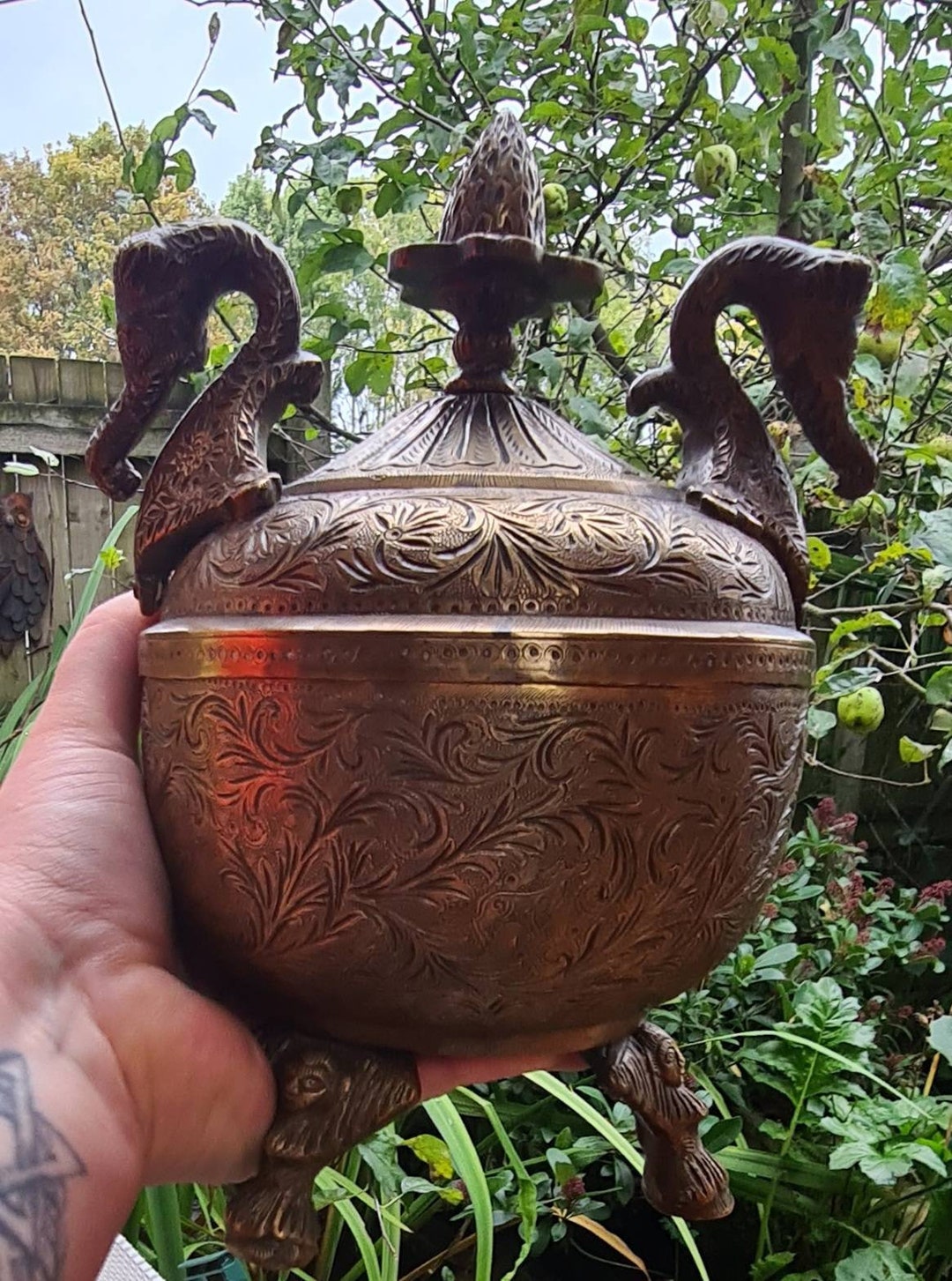 Antique Indian Brass Lidded Cauldron, Witches Cauldron, Pagan, Wiccan ...