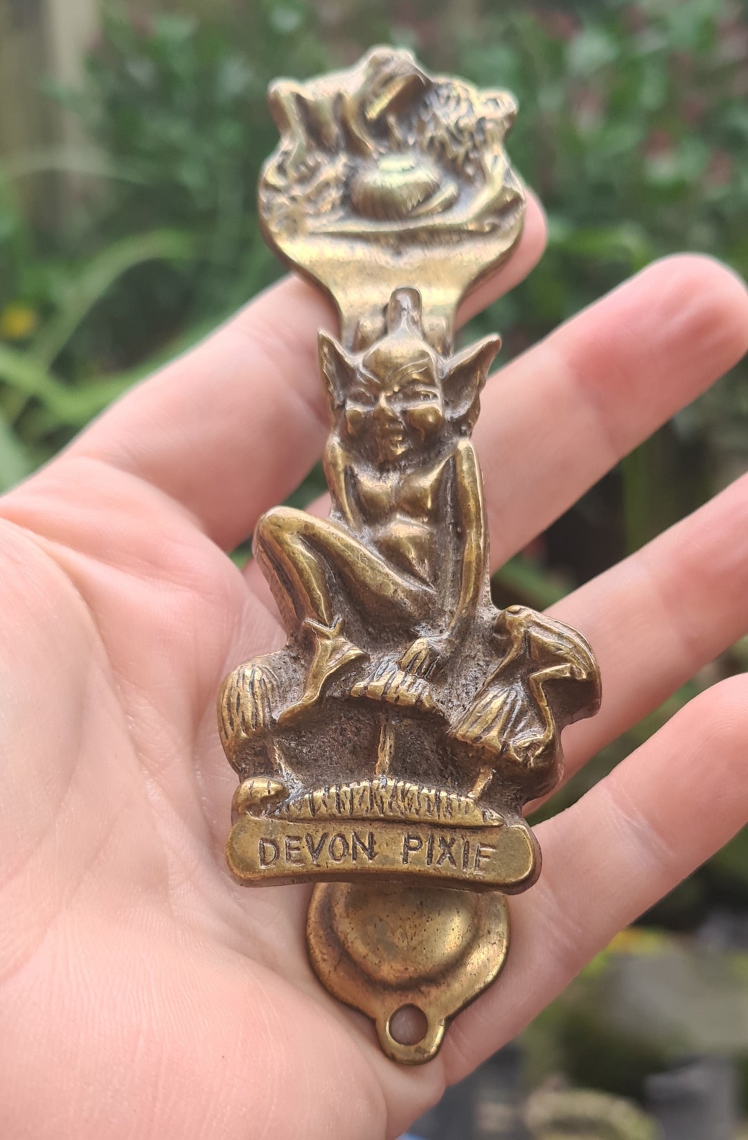 Antique Brass Door Knocker Cornish Piskey Pixie Sat on A Toadstool ...