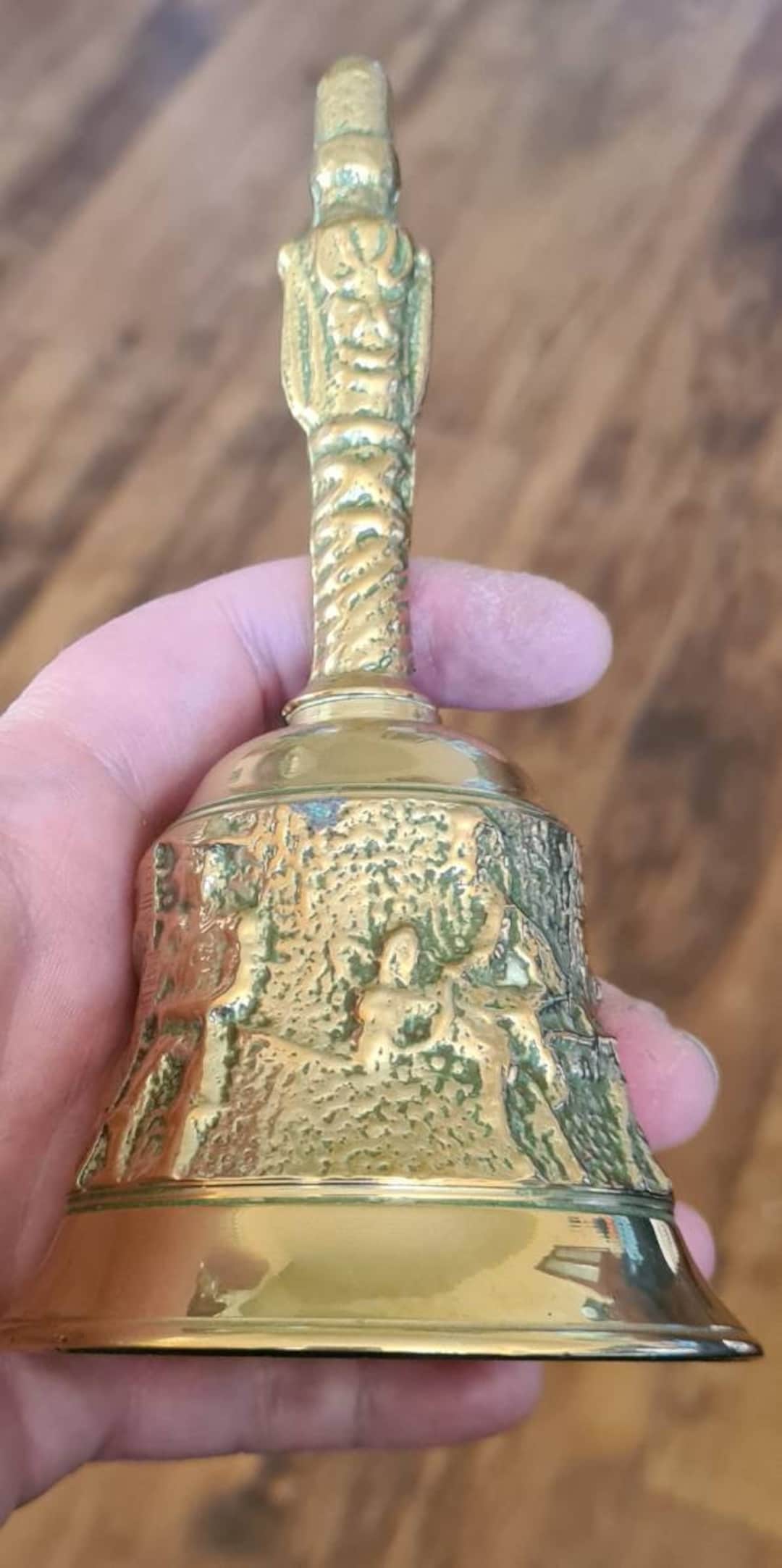 Vintage Brass Hand Held Bell, Summoning Bell, Altar Bell, Ritual Bell ...