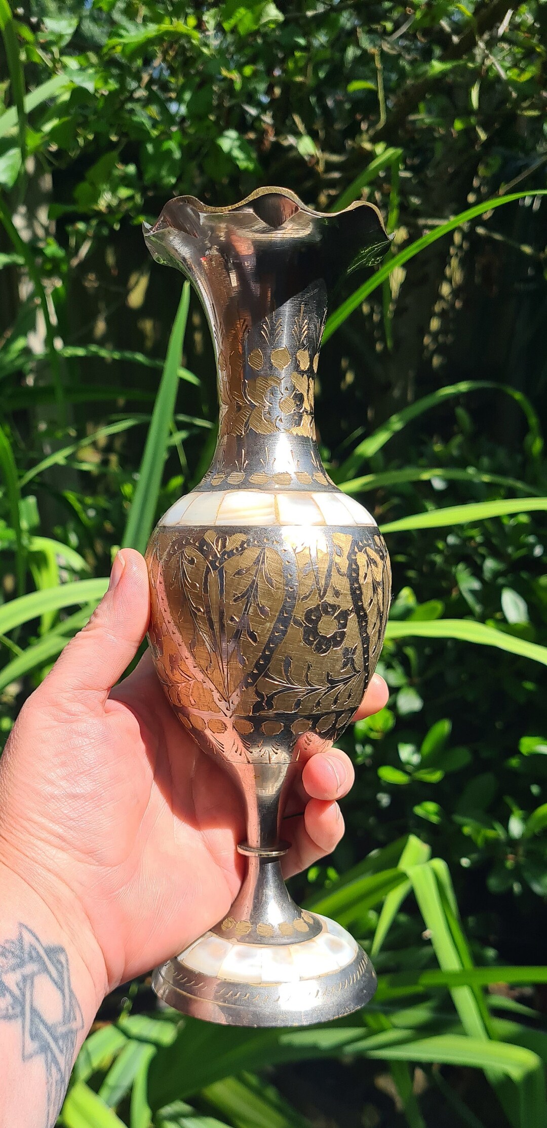 Vintage Brass & Mother of Pearl Altar Vases, Pagan, Wiccan, Witchcraft ...