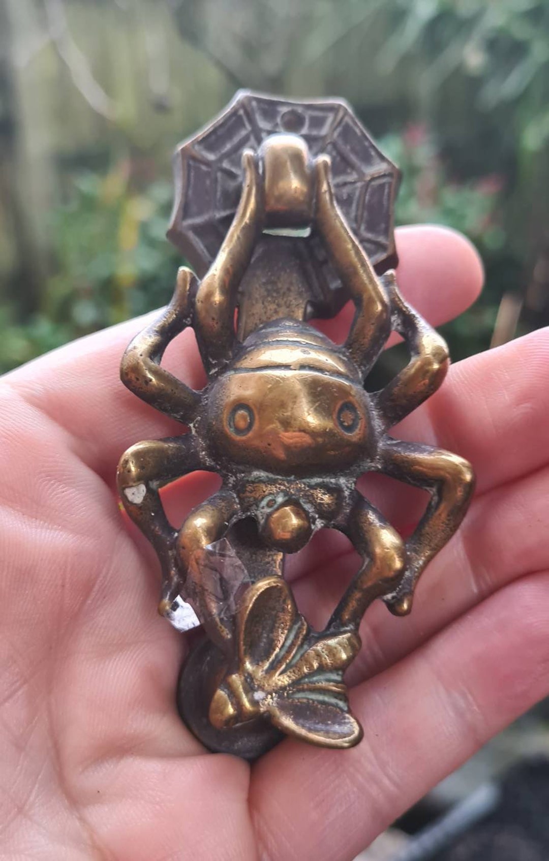 Rare Antique Vintage Bronze Brass Spider Eating A Fly on Web Door ...