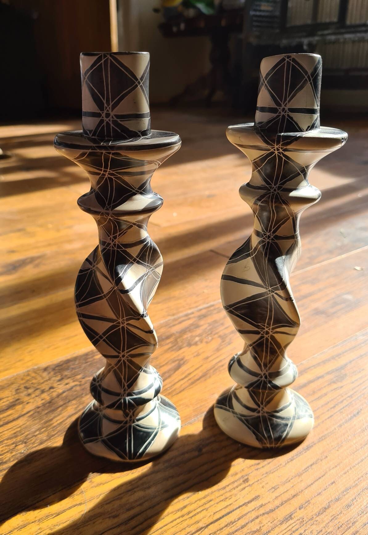 Vintage Pair of Tall Handmade Helix Twist Soapstone - Etsy