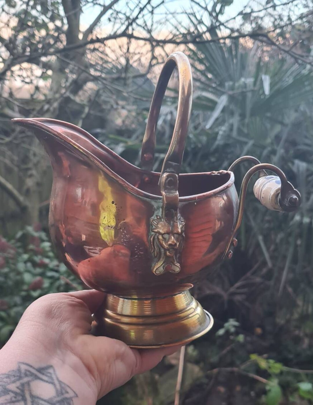 Vintage Copper & Brass Cauldron Coal Scuttle Style Planter Jardiner ...