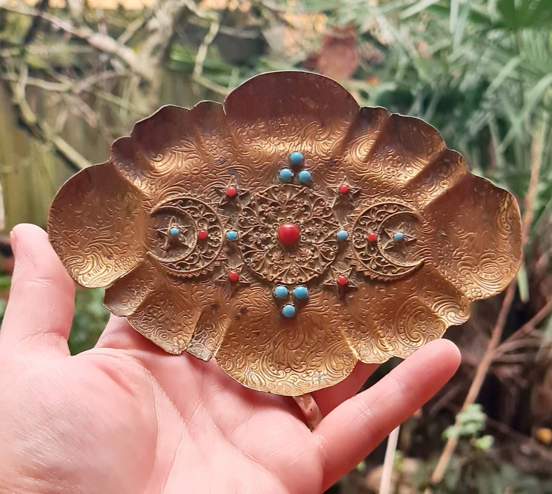 Antique Vintage Middle Eastern Triple Moon Jewelled Offering Dish ...