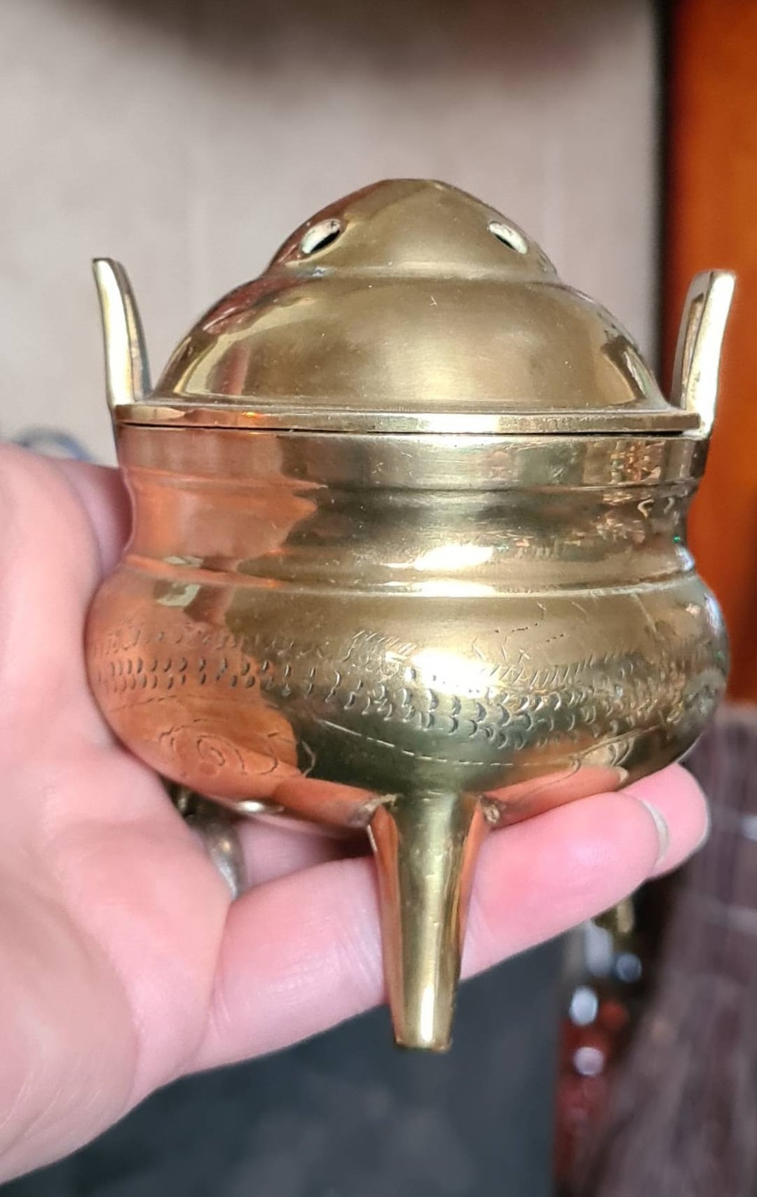 Vintage Brass Censer With Lid, Witches Cauldron, Incense Burner ...