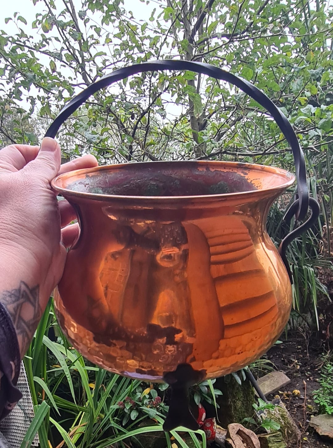 Large Vintage French Hammered Copper Witches Cauldron, Witchcraft ...