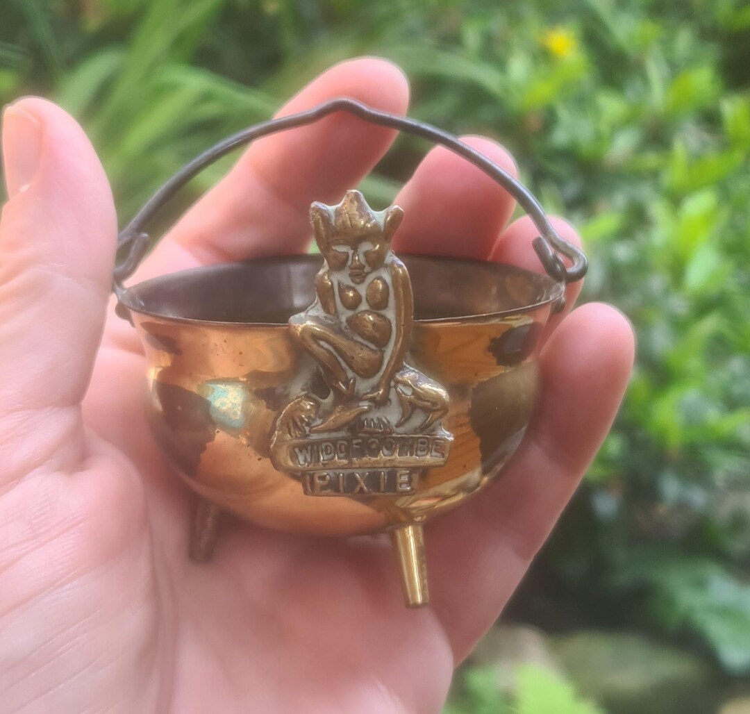 Vintage Brass Widdecombe Pixie Cauldron, Witches Cauldron, Piskie ...