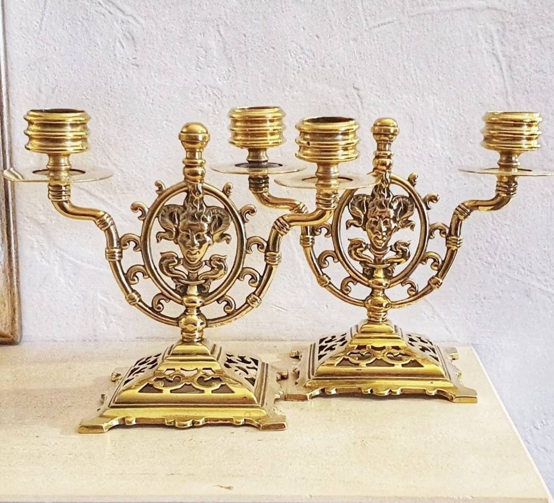 Pair of Antique Brass Devil Demon Satyr Pan Green Man of the Woods ...