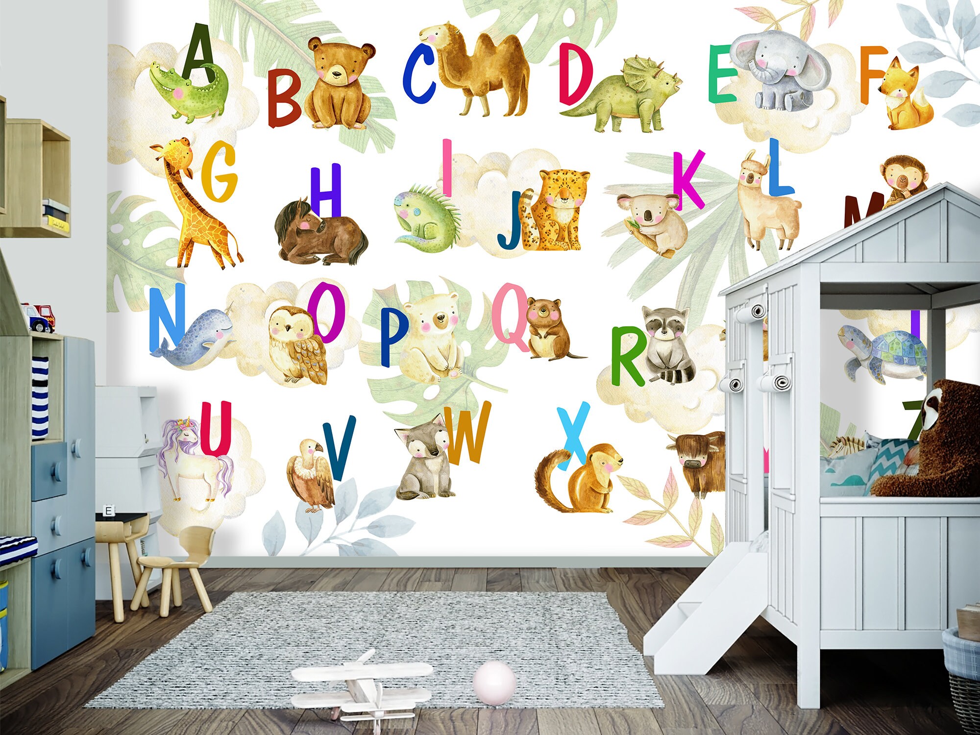 Alphabet Wallpaper for Toddler Nursery Accent Alphabet Wall | Etsy