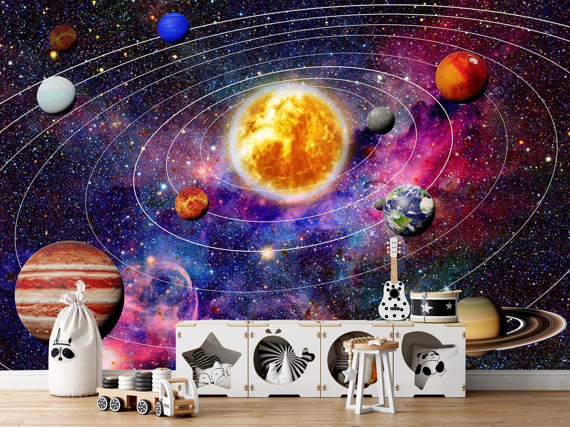 Rainbow Galaxy Solar System Wallpaper Classroom Space Wall - Etsy Canada