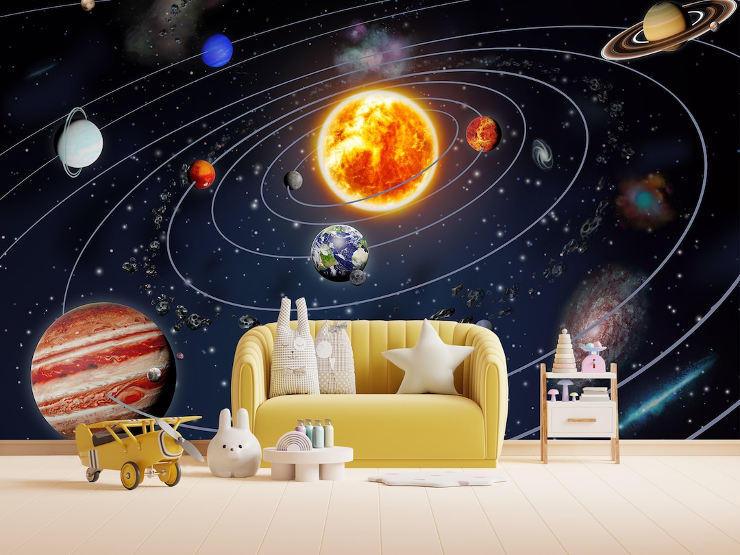 Rainbow Galaxy Solar System Wallpaper Classroom, Space Wall Mural Kid ...