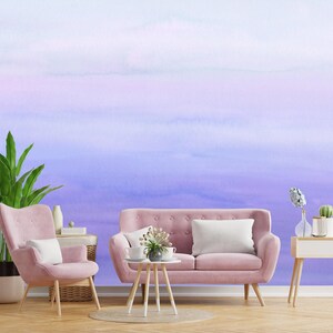 Purple Watercolor Ombre Wallpaper Bedroom, Pastel Color Paint Stain ...
