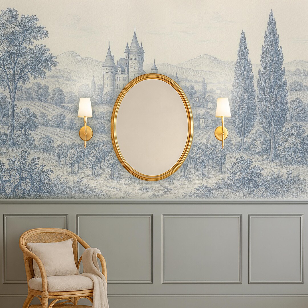 Medieval Сastle French Chateau Toile Wallpaper Peel & Stick, Scenic ...