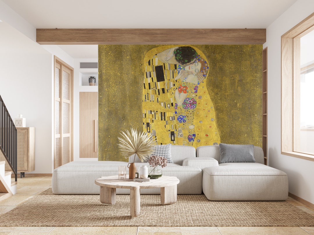 The Kiss by Gustav Klimt Wall Mural, Modern Wallpaper Masterpiece ...
