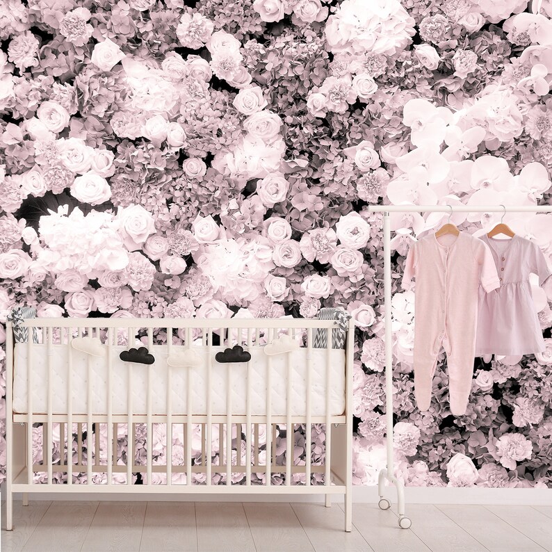 Pink Flower Wallpaper for Nursery Girl. Vintage Floral | Etsy