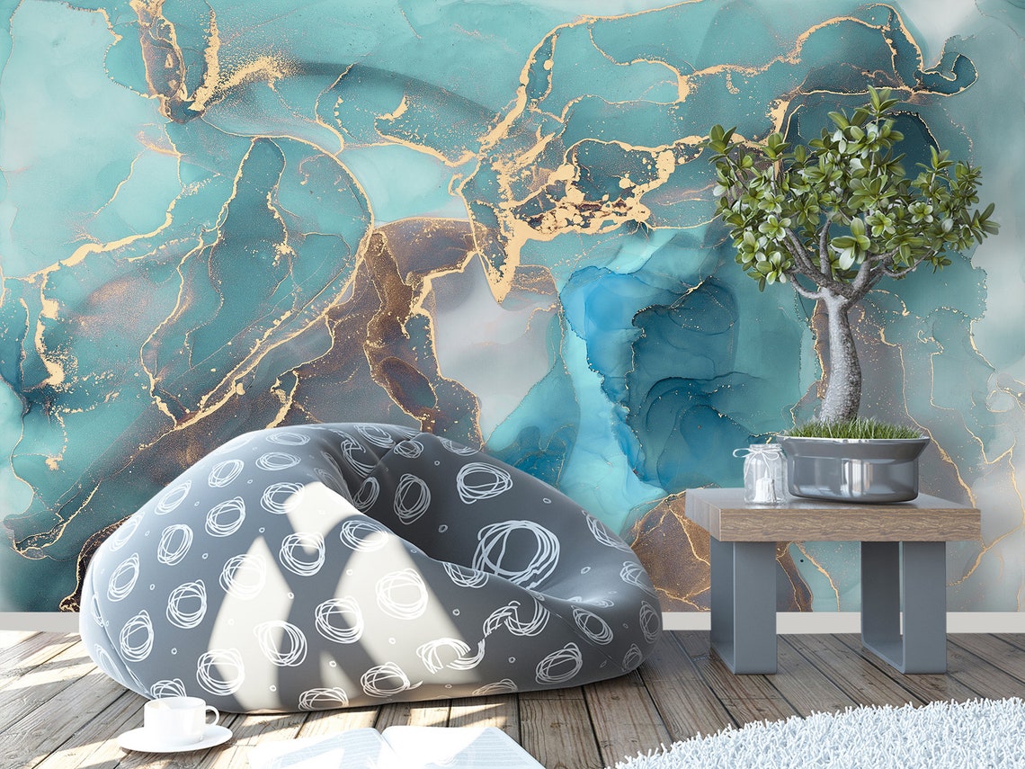 Turquoise Marble Texture Wallpaper Peel & Stick Not metalic | Etsy