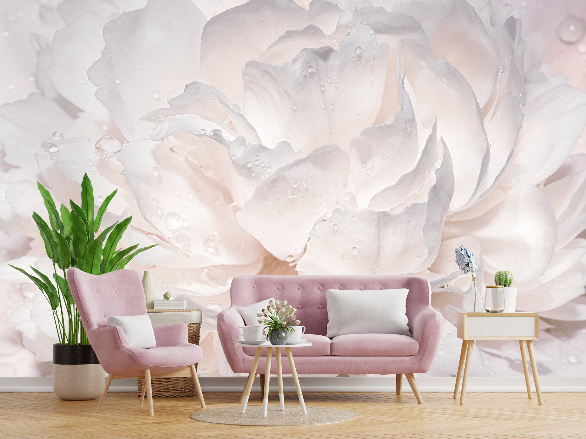 Large Peony Flower Wall Mural Nursery Cream Pastel Peonies - Etsy
