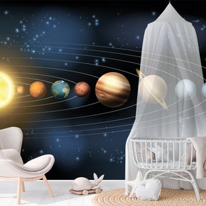 Space Wallpaper Nursery Solar System Wallpaper Galaxy Dark Wallpaper ...