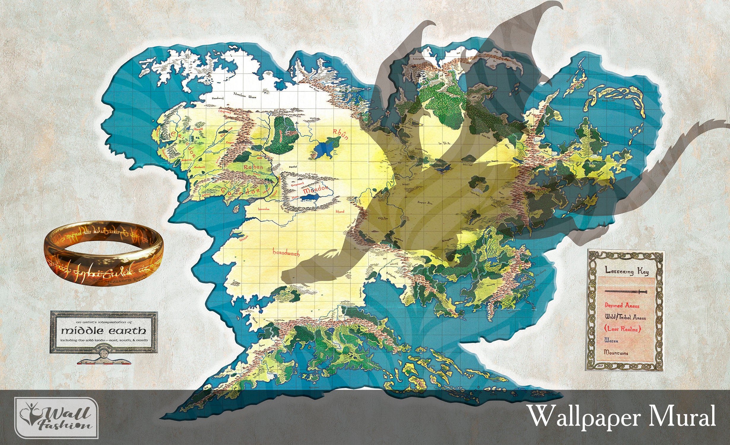 The One Ring Wallpaper Middle Earth Map Wall Mural the Lord | Etsy