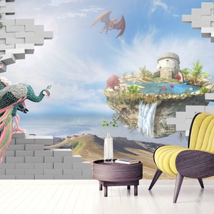 Magic Island Wallpaper Mural. 3d Wall Art. Video Game Mural Dragon Hole ...