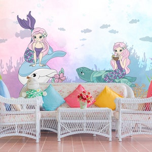 Mermaid Wallpaper for Girl. Underwater Wallpaper Kid Room. Mermaid Wall ...
