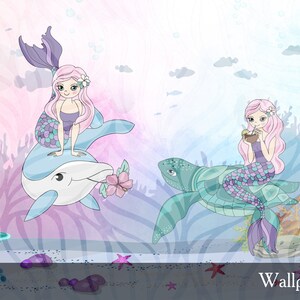 Mermaid Wallpaper for Girl. Underwater Wallpaper Kid Room. Mermaid Wall ...
