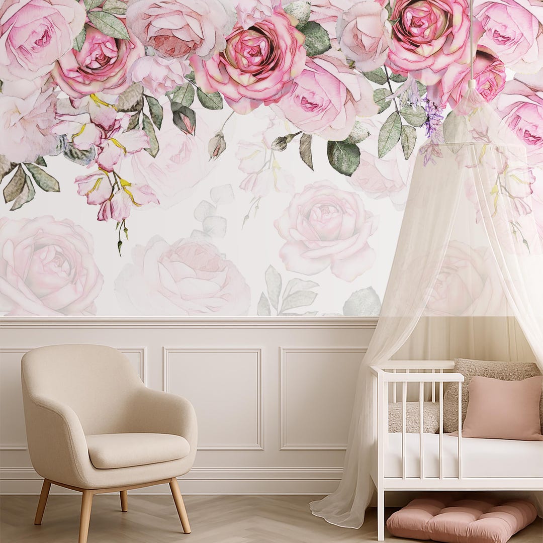Peony Flower Wallpaper Nursery Girl Peel and Stick, Accent Rose Floral ...