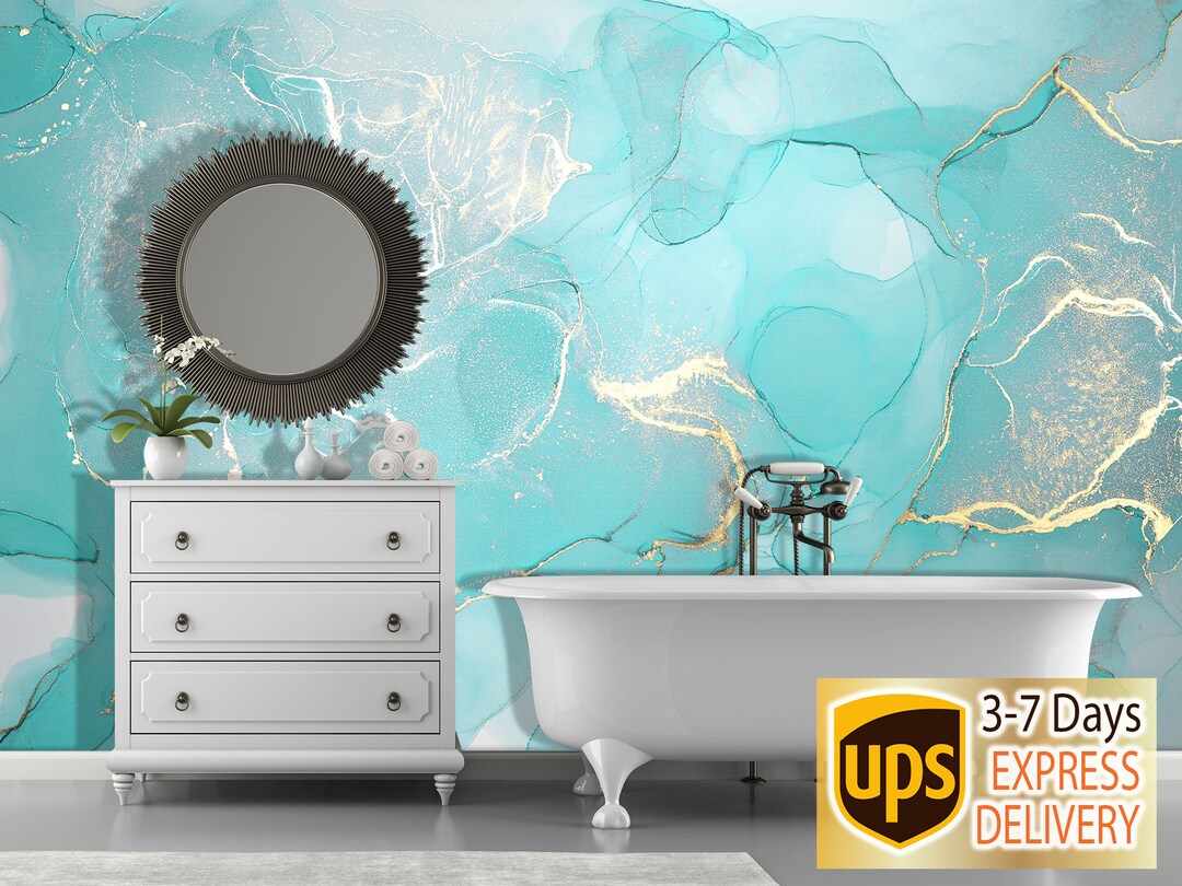 Turquoise Marble Stone Wallpaper Abstract Kitchen Bathroom - Etsy