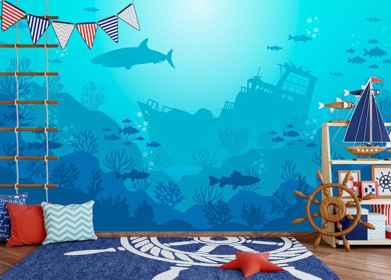 Underwater Wallpaper Nursery. Sunken Ship Wallpaper Kids. - Etsy