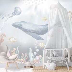 Watercolor Ocean Nursery Mural, Underwater Wallcovering Baby Room ...