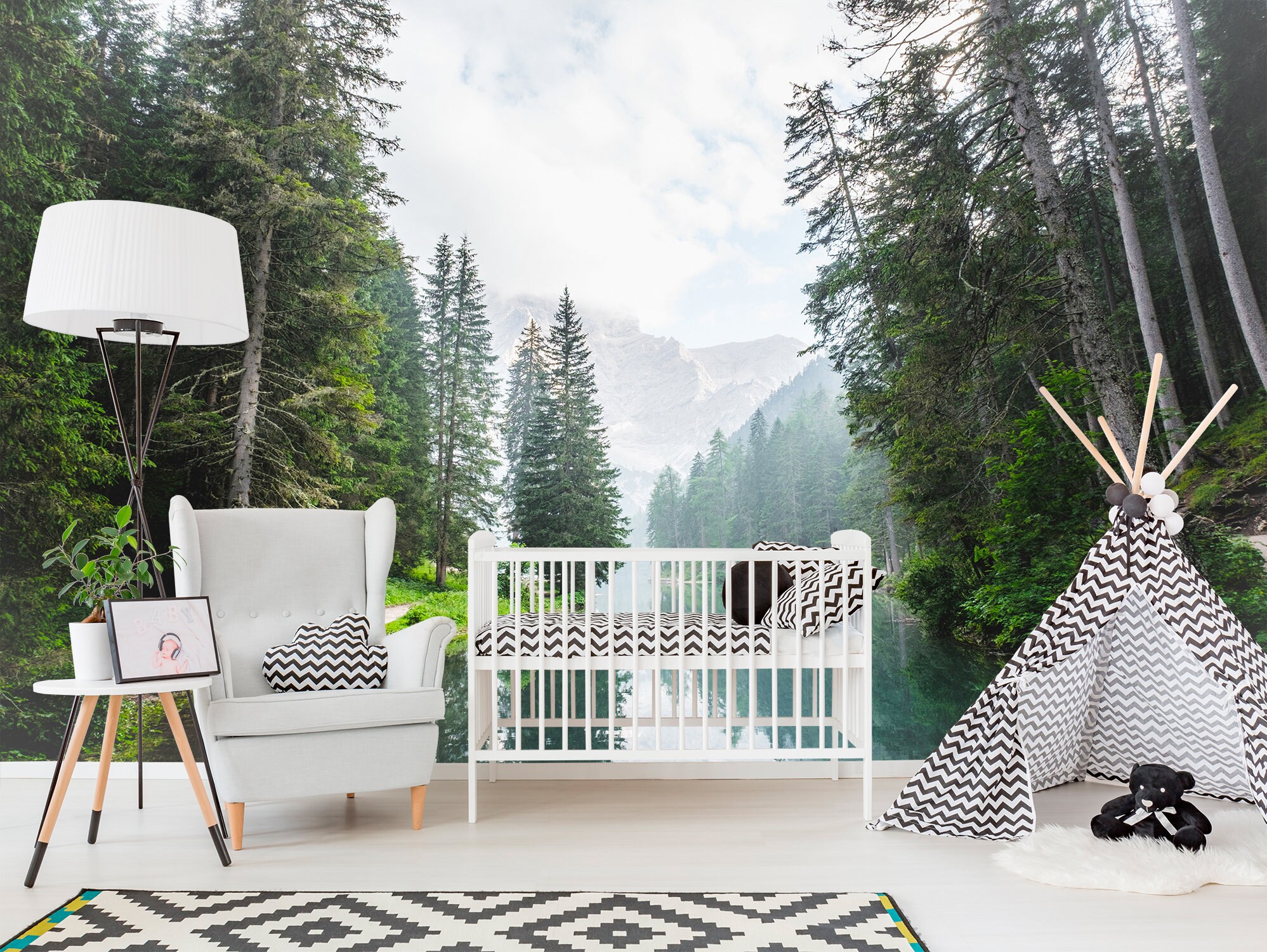 Forest Outlander Wallpaper. Landscape Mountain Wall Mural. - Etsy