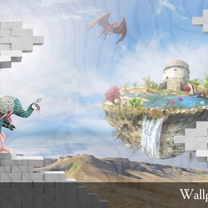 Magic Island Wallpaper Mural. 3d Wall Art. Video Game Mural Dragon Hole ...