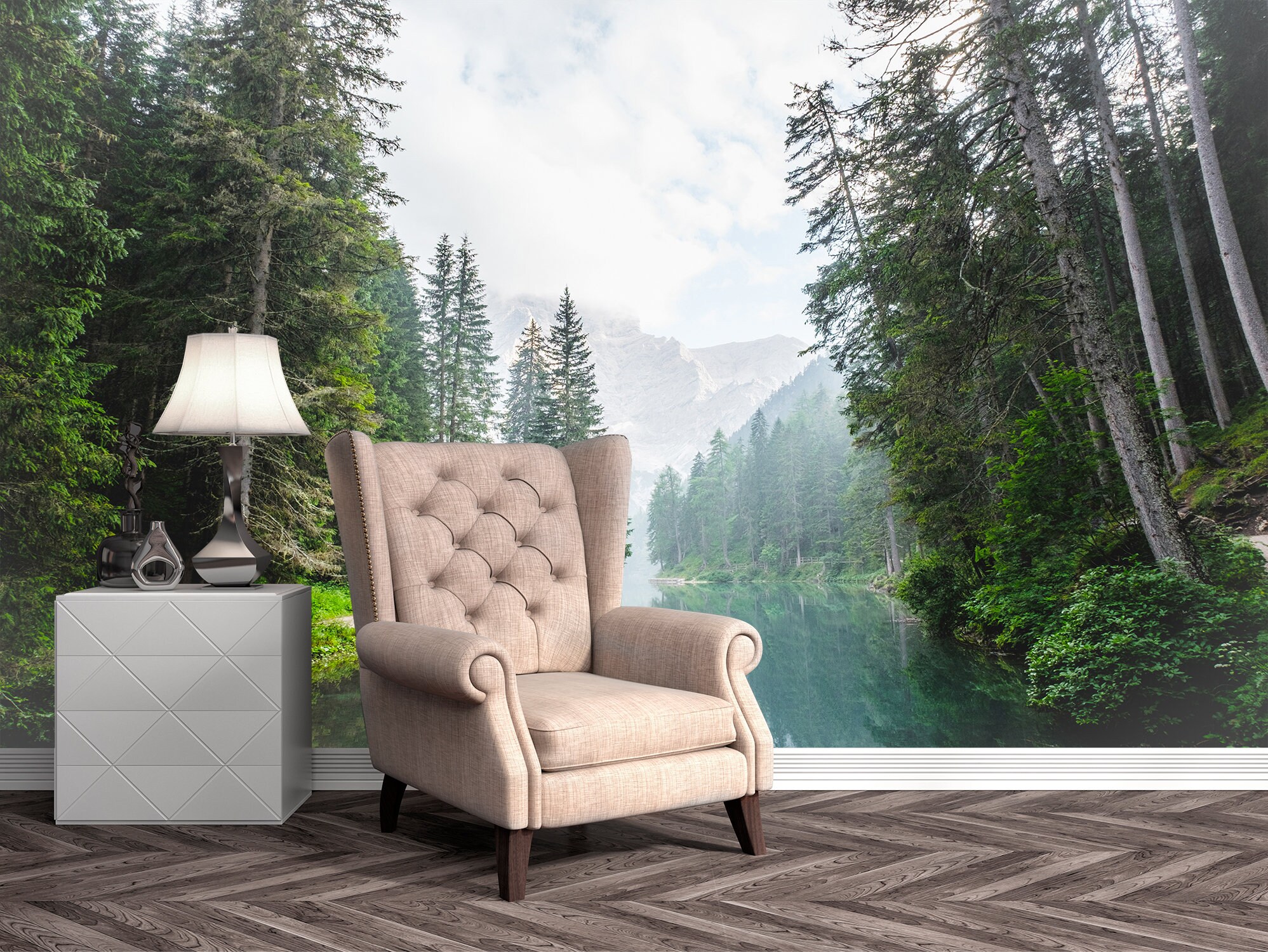 Forest Outlander Wallpaper. Landscape Mountain Wall Mural. - Etsy