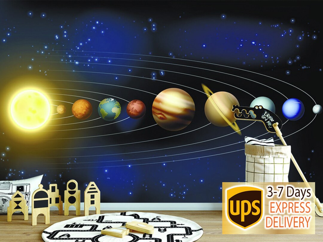 Space Wallpaper Nursery Solar System Wallpaper Galaxy Dark - Etsy