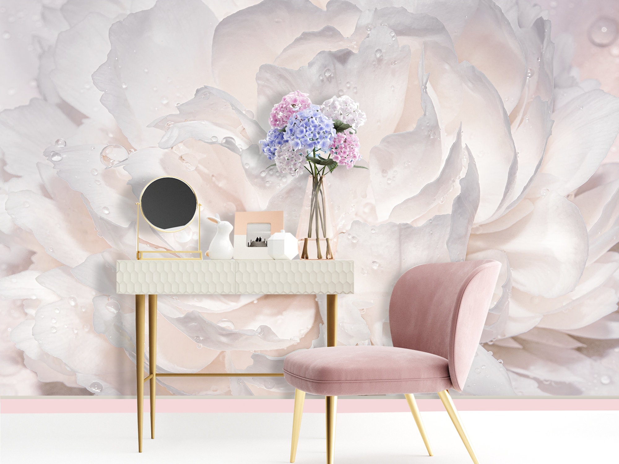 Large Peony Flower Wall Mural Nursery Cream Pastel Peonies - Etsy