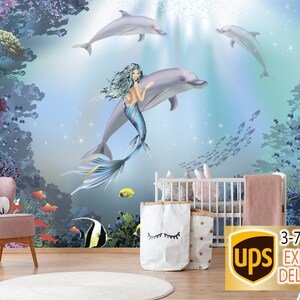Mermaid Wallpaper for Girl Nursery. Underwater Wallpaper Kid - Etsy