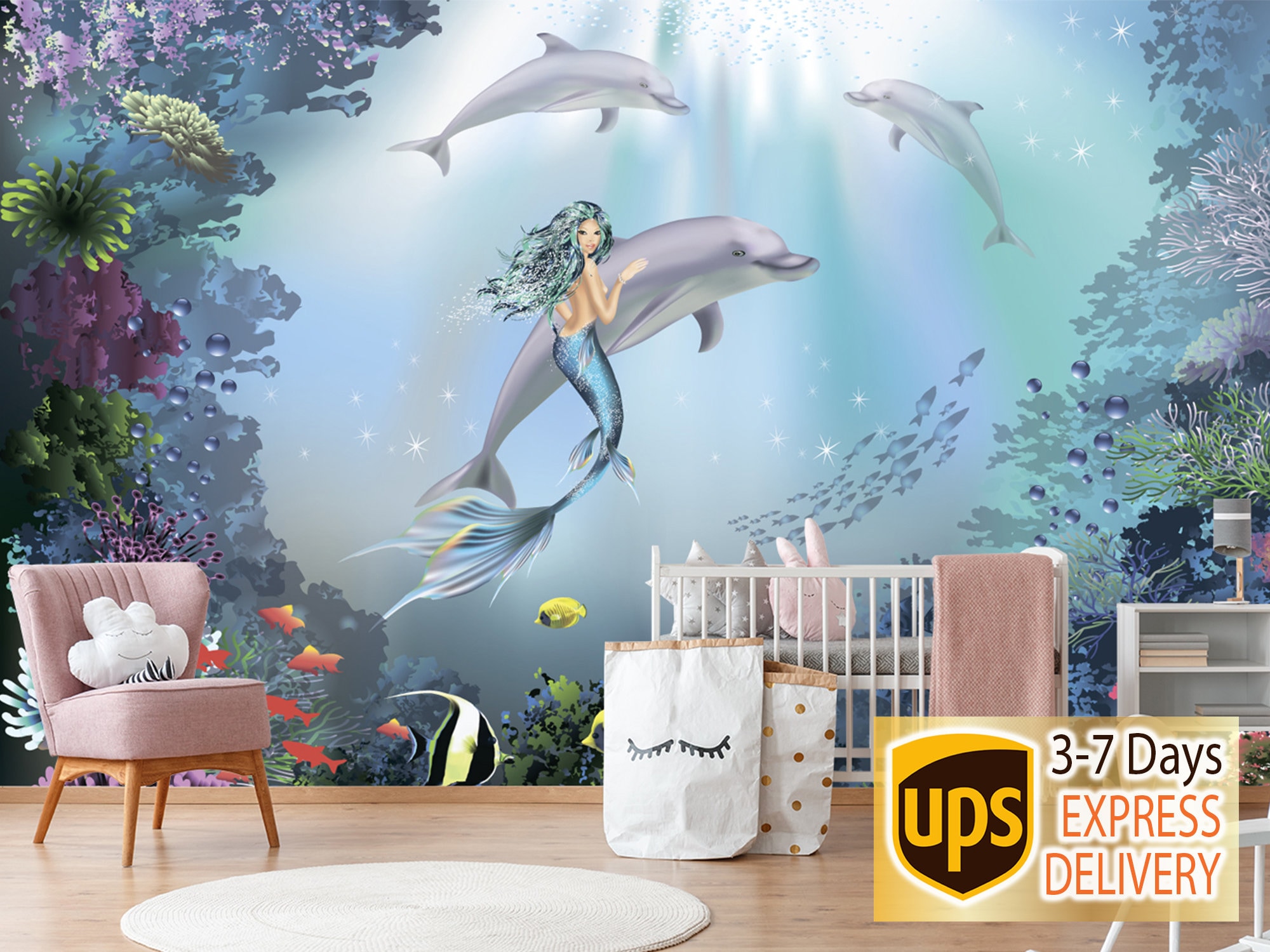 Mermaid Wallpaper for Girl Nursery. Underwater Wallpaper Kid | Etsy