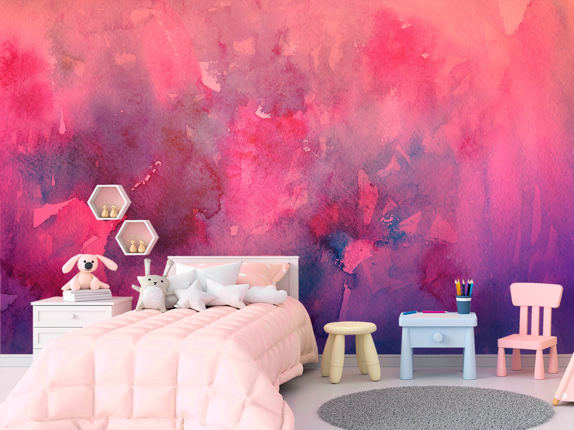 Purple Watercolor Ombre Wallpaper Paint Stains Watercolor | Etsy