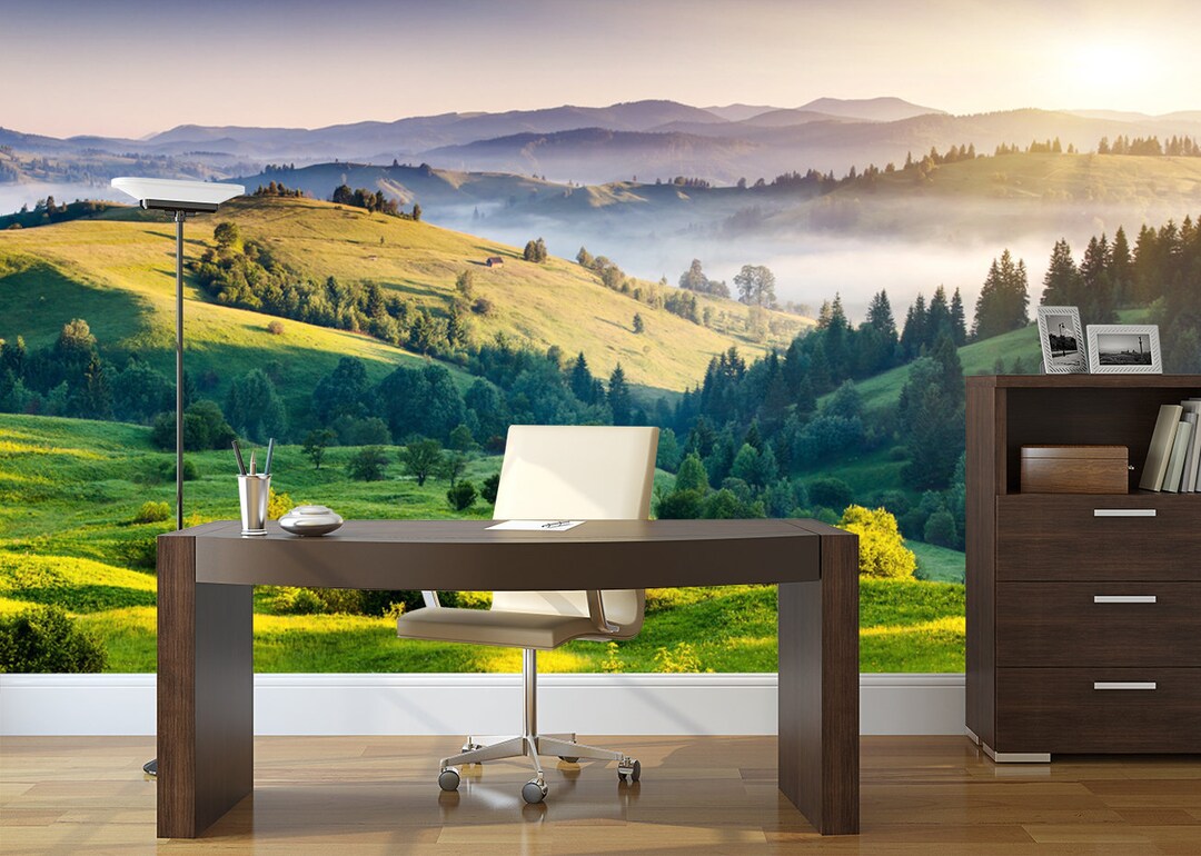 Landscape Wallpaper Blue. Field Flower Wallpaper Sun Shine. - Etsy