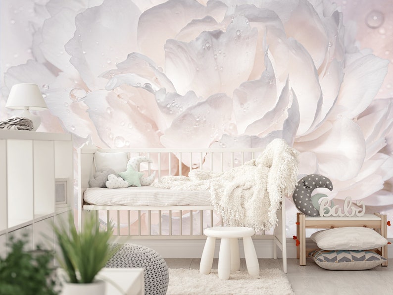 Large Peony Flower Wall Mural Nursery Cream Pastel Peonies - Etsy