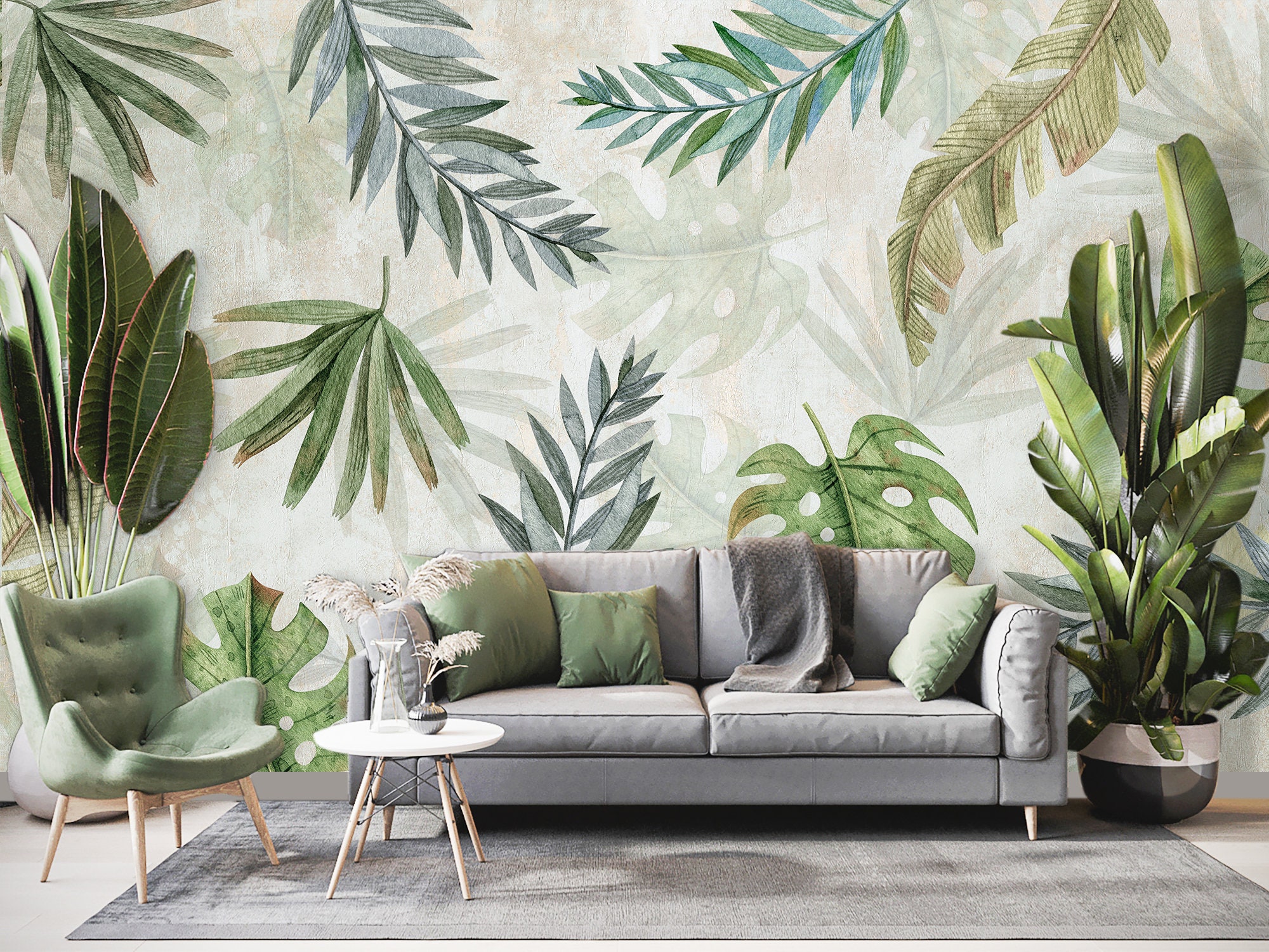 Green Jungle Wall Mural / Large Pattern Wallpaper Tropical - Etsy
