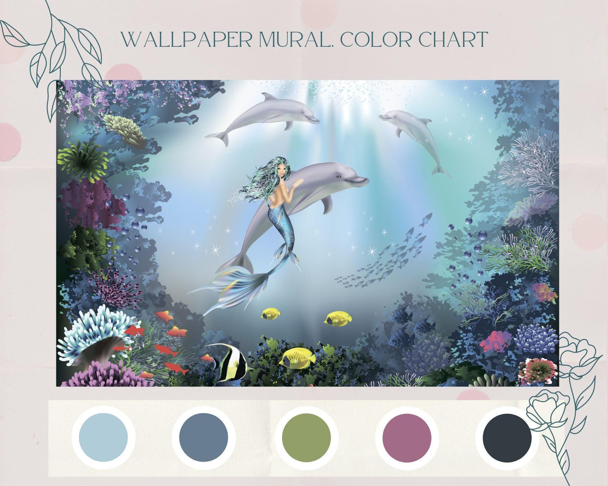 Mermaid Wallpaper for Girl Nursery. Underwater Wallpaper Kid Room ...
