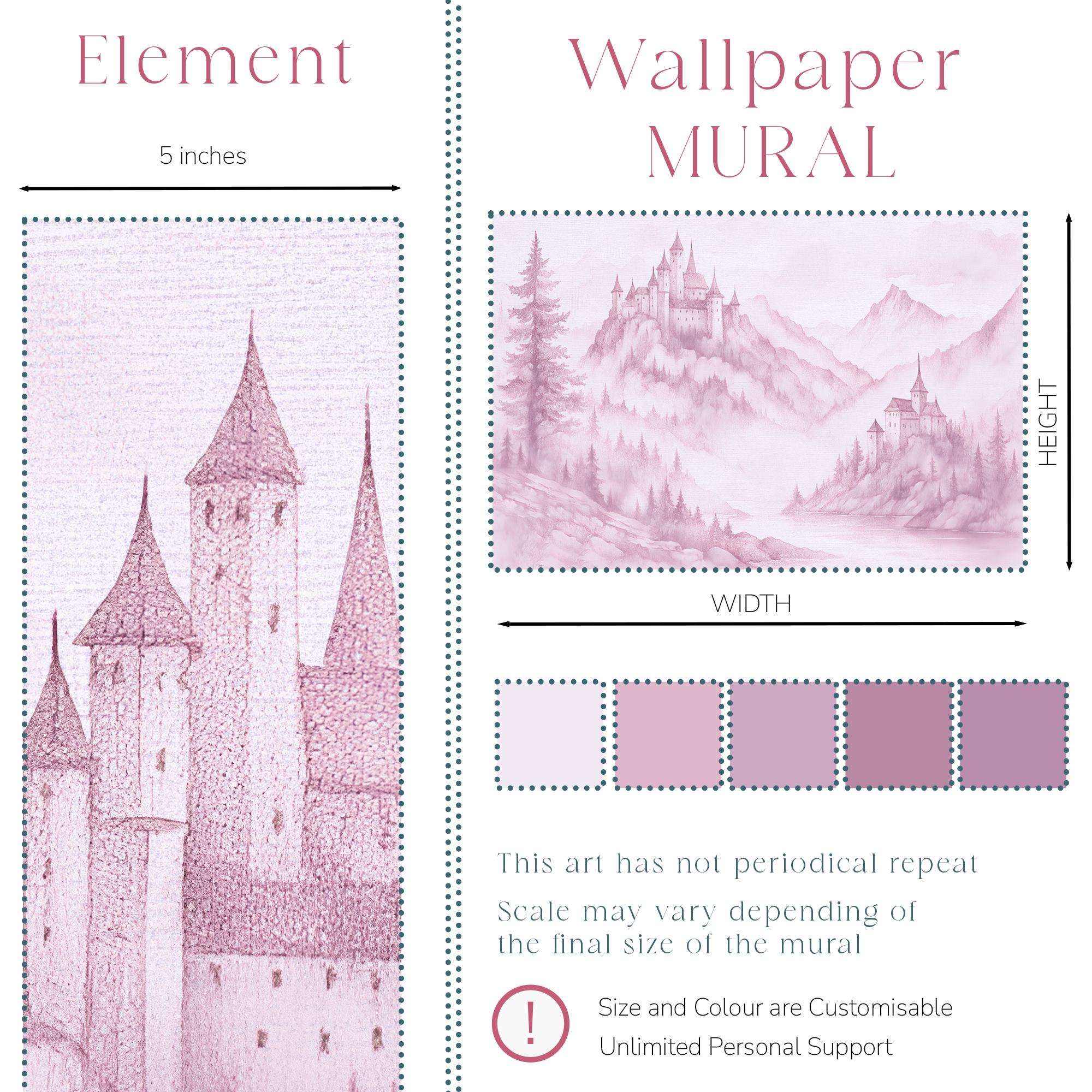Pink Fairy Tale Castle Toile Wallpaper Peel & Stick Girl Nursery ...