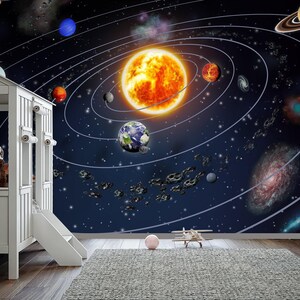Rainbow Galaxy Solar System Wallpaper Classroom, Space Wall Mural Kid ...