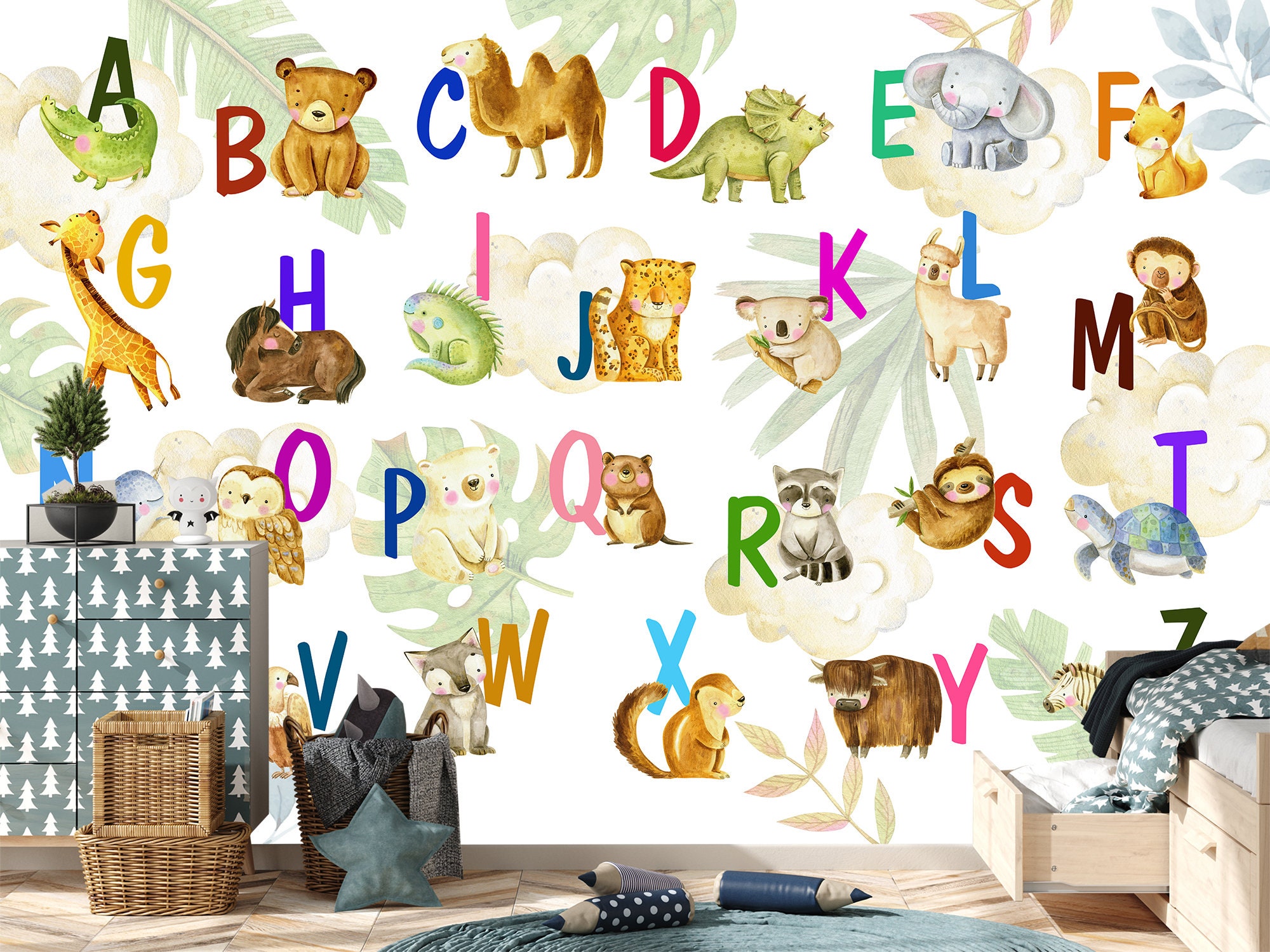 Alphabet Wallpaper for Toddler Nursery Accent Alphabet Wall | Etsy