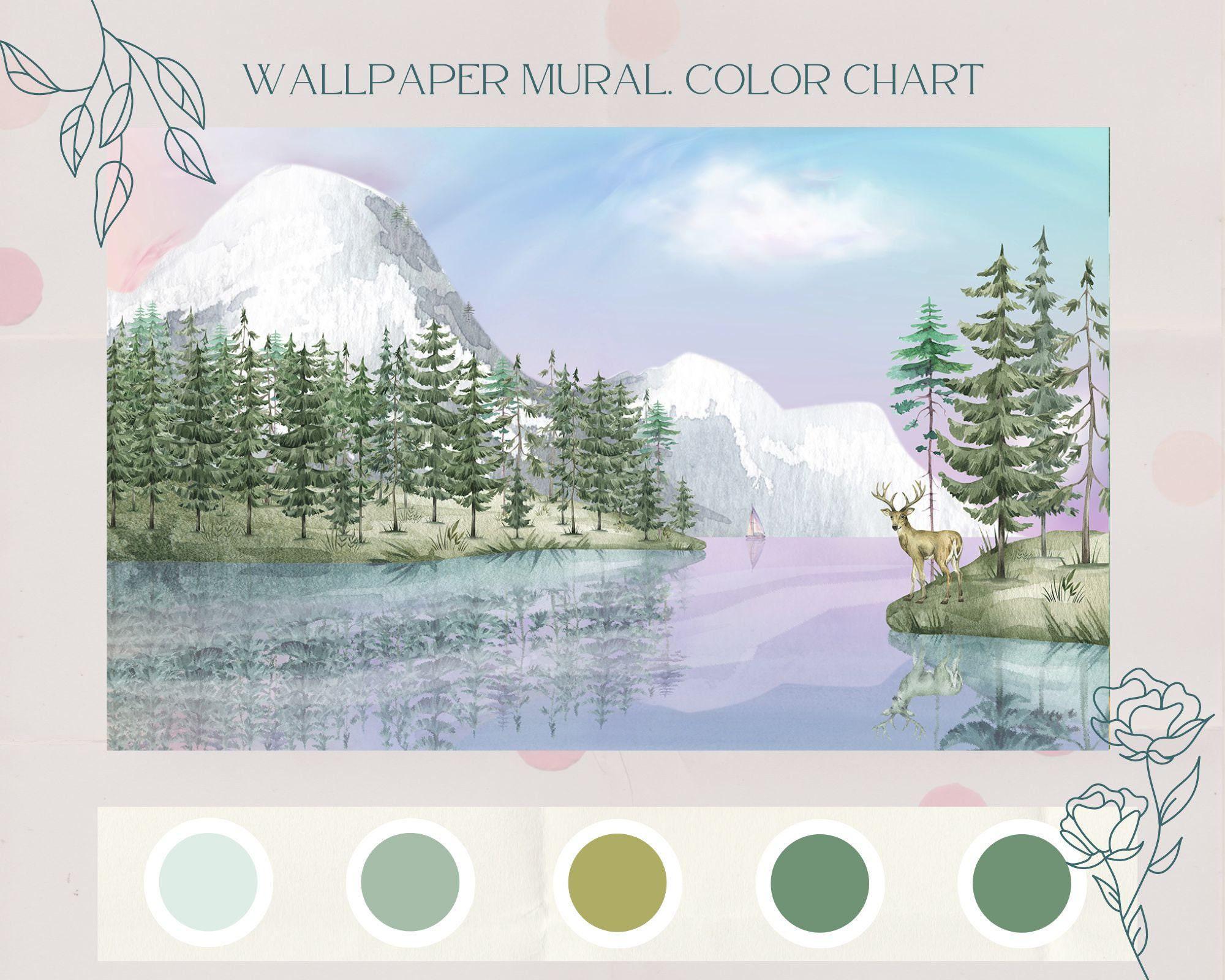 Forest Wallpaper Peel and Stick Girl Lake Nursery, Mountain Wallpaper ...
